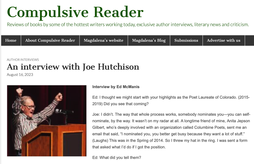 A New Interview Published in Compulsive Reader - Joseph Hutchison